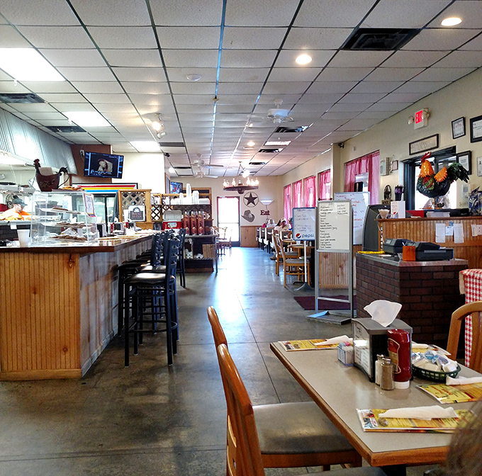 Classic diner aesthetics with wooden accents and country charm. Where breakfast isn't just a meal—it's a reverence.