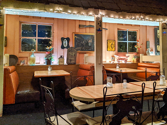 Step into this rustic dining room where cowboy charm meets serious culinary craftsmanship in perfect harmony.