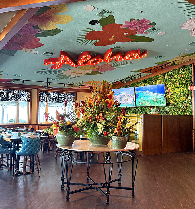 Step inside and suddenly you're in Hawaii! That "Aloha" sign isn't just decoration&mdash;it's a promise of the tropical escape awaiting your taste buds.
