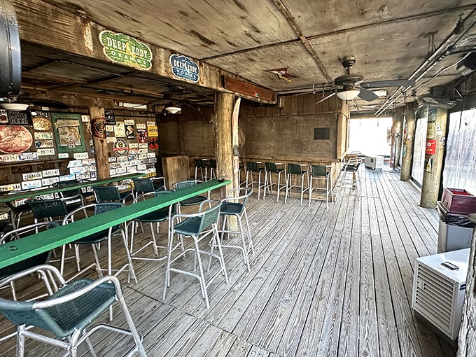 Rustic wooden beams, license plates, and nautical knick-knacks create that perfect "I've discovered something authentic" atmosphere locals cherish.