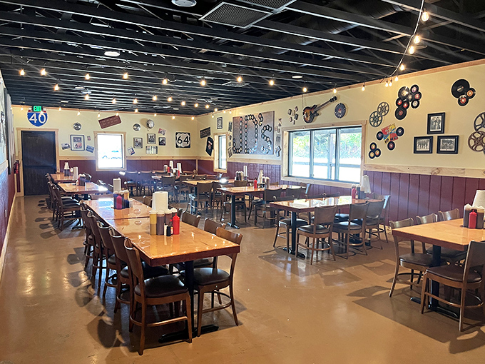 String lights and vintage memorabilia create that perfect "come as you are" atmosphere where calories don't count and diet plans go to die.