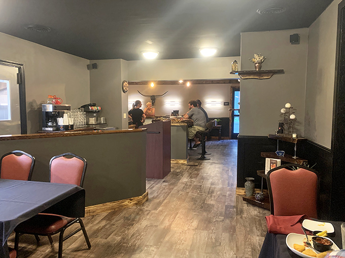 Inside, simplicity reigns supreme. No fancy frills here—just comfortable seating and an atmosphere that lets you focus on what really matters: the food.