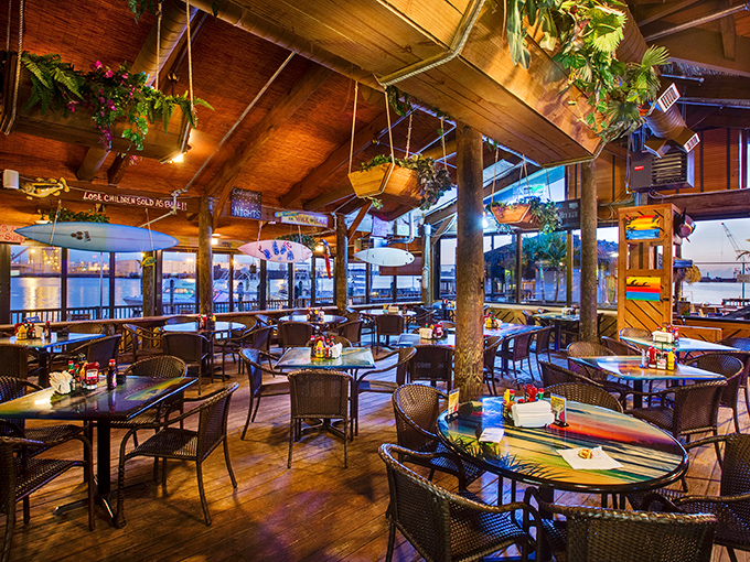 Wooden beams, hanging plants, and water views create the perfect backdrop for seafood feasting&mdash;no white tablecloths required.