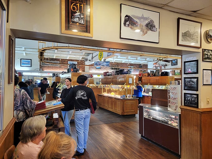 Railroad history meets culinary artistry inside, where hungry patrons line up for a taste of Roanoke's meaty legacy.