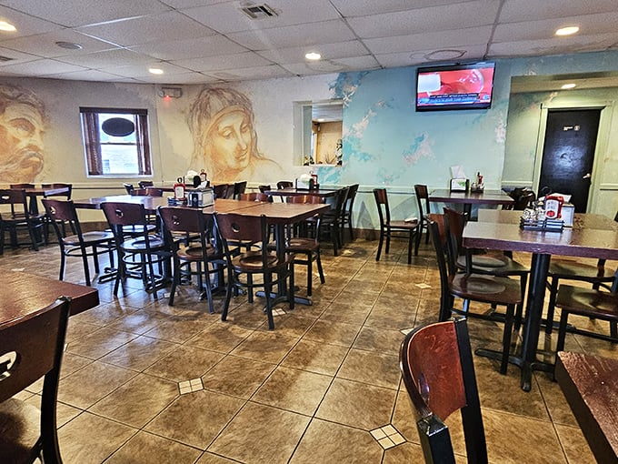 Where murals meet mozzarella, creating an atmosphere that's part art gallery, part carb paradise.