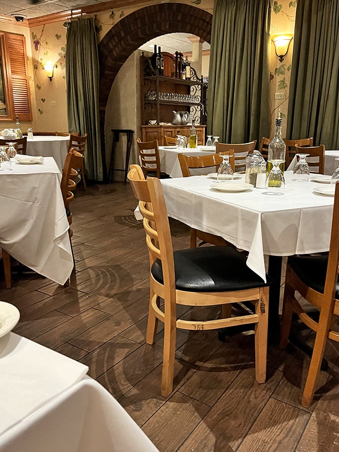 Step through the brick archway and you're transported to Italy. White tablecloths whisper "special occasion" while wooden chairs say "make yourself at home."