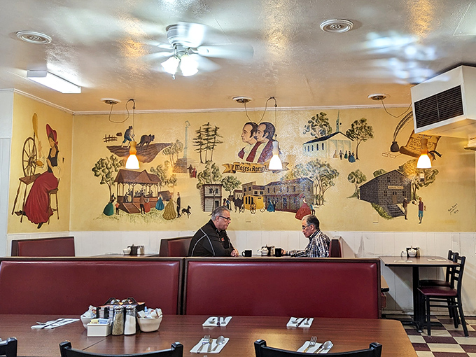 Classic diner murals and cherry-red booths create that perfect "I've found my new favorite place" feeling. Comfort begins before the food even arrives.