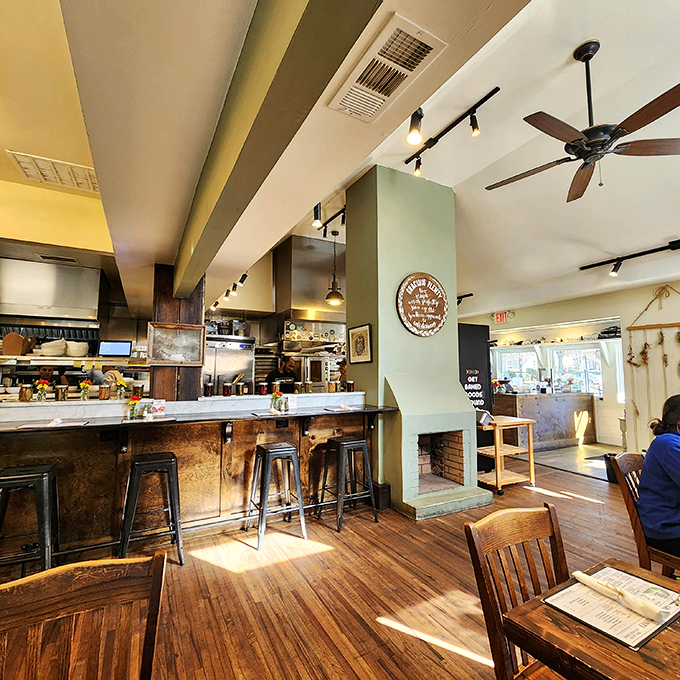 Warm wooden floors and an open kitchen create that rare space where rustic charm meets modern comfort—breakfast theater with the best seats in town.