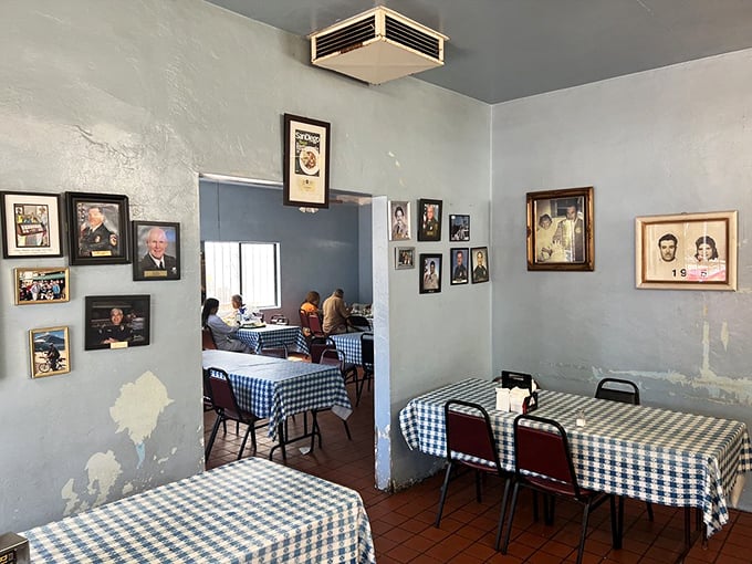 Blue checkered tablecloths and walls adorned with decades of memories. This dining room isn't designed for Instagram&mdash;it's designed for eating seriously good food.