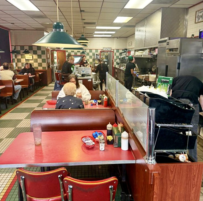 Classic green and white checkered floors, red vinyl booths, and counter seating&mdash;this isn't retro by design, it's authentic by survival.