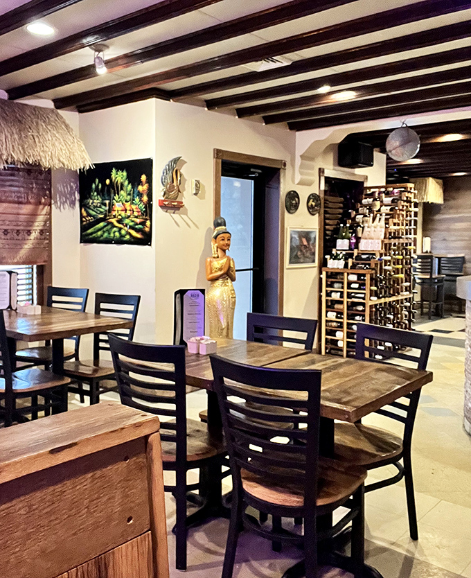Step inside and the transformation is immediate&mdash;wooden beams, traditional artwork, and a welcoming Thai statue create an atmosphere that's thousands of miles from Ohio.