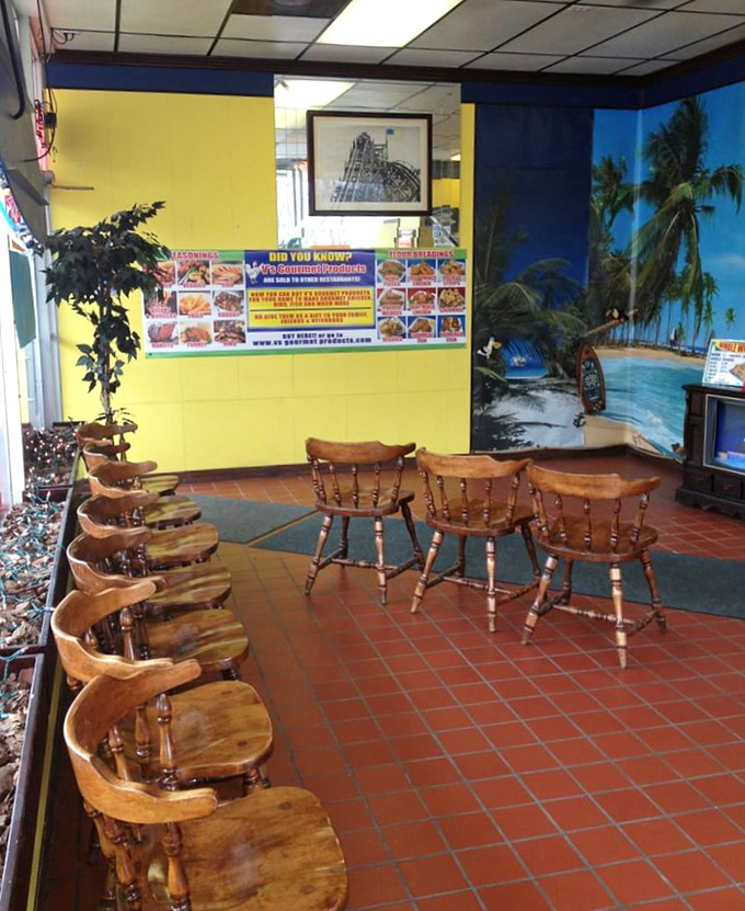 Inside, wooden captain's chairs and a tropical beach mural create an unexpected oasis. It's like Cleveland's version of a chicken-scented vacation.