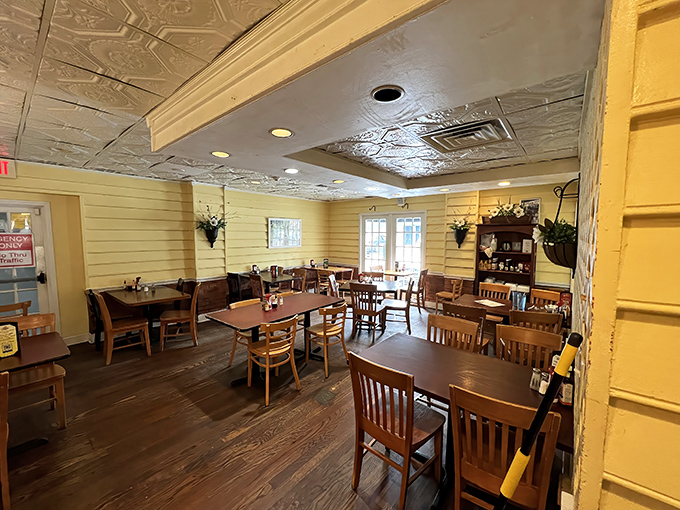 Sunshine-yellow walls and honest wooden tables &ndash; like eating in your favorite aunt's kitchen, only better.