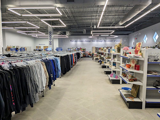 Wide aisles and organized sections make browsing feel more like a department store adventure than cramped rummaging.