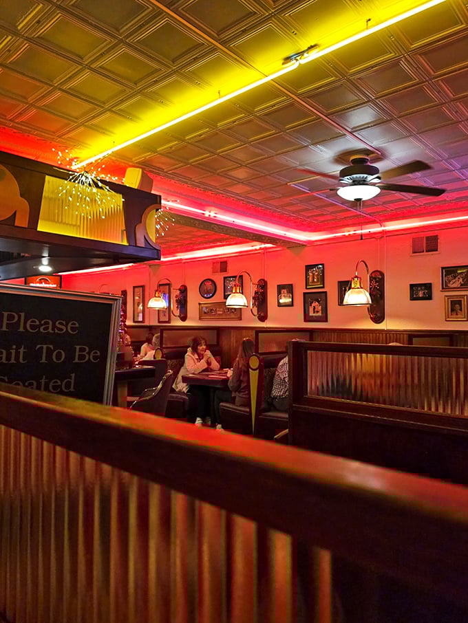 Step inside and the warm red glow welcomes you like a hug from your favorite aunt who always saved the good snacks for you.