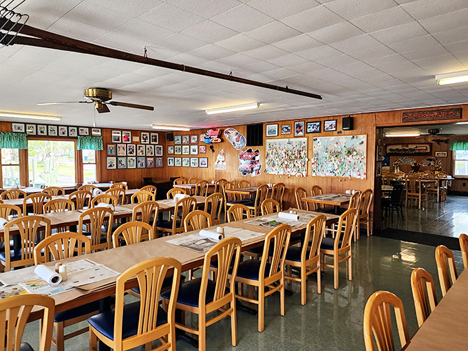 Simple wooden tables and chairs set the stage for culinary drama &ndash; no distractions needed when the seafood is this spectacular.