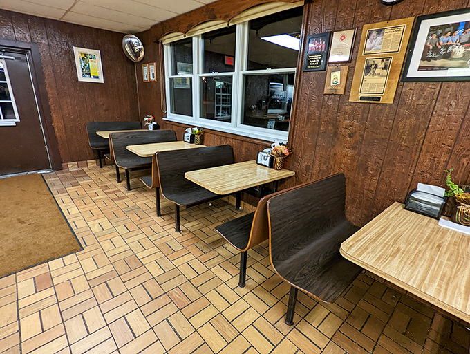 Wood-paneled walls and vintage booths tell stories of late-night conversations and early morning revelations. Nostalgia comes standard with every order.