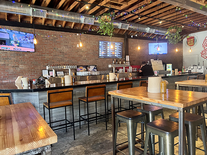 Industrial-chic meets barbecue heaven inside Moo's, where exposed brick and wooden tables set the stage for meat-centric magic.