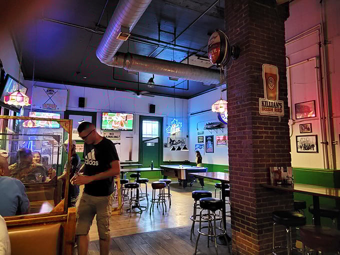 Inside, exposed brick meets neon beer signs &ndash; like your cool uncle's basement, but with better food.