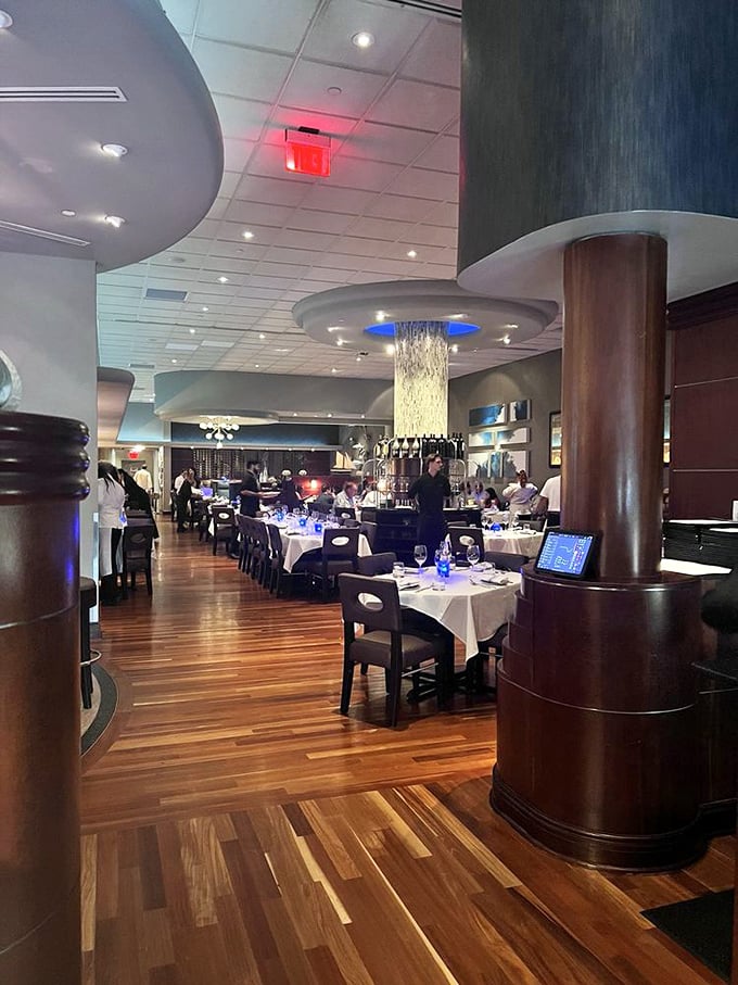 Step inside and you're transported to a luxury ocean liner's dining room&mdash;polished wood, elegant columns, and not a plastic lobster bib in sight.