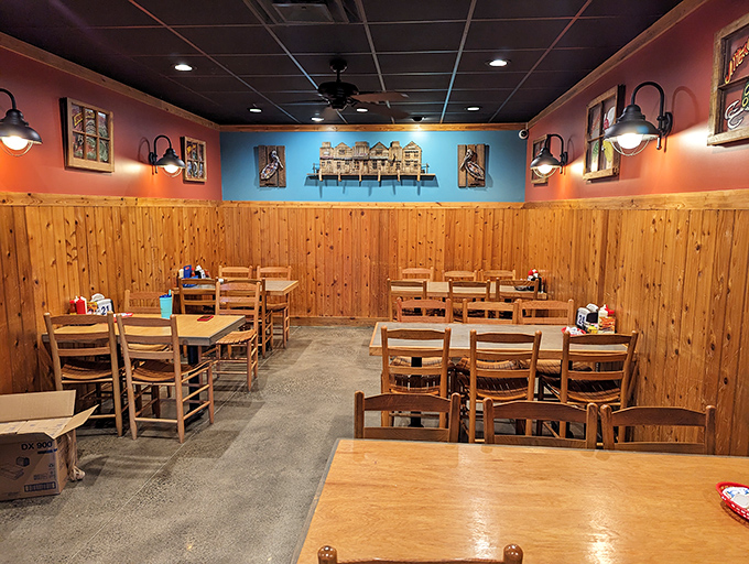 Pine-paneled walls and simple wooden tables create the perfect backdrop for seafood that doesn't need fancy surroundings to shine.
