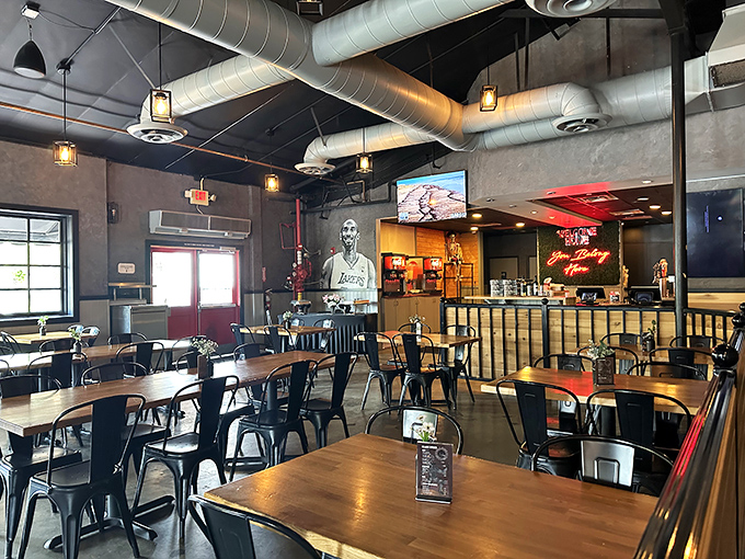 Industrial chic meets comfort food paradise &ndash; those pendant lights have witnessed countless moments of pure brisket bliss.