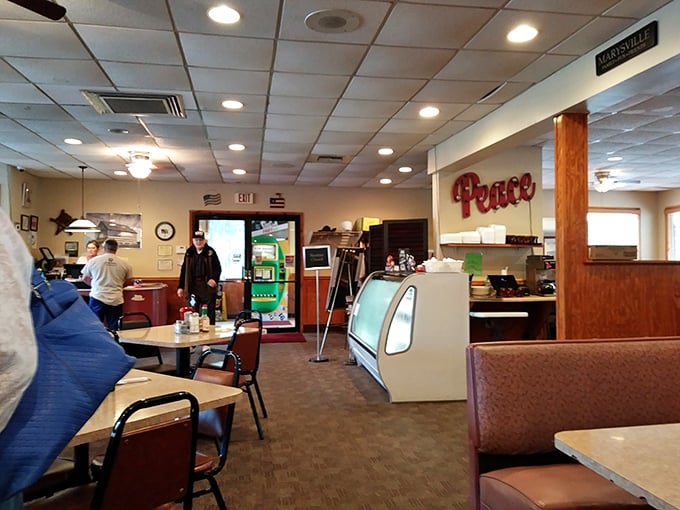 Inside, the "Peace" sign isn't just decoration—it's a promise of the harmony between good food and fair prices awaiting you.