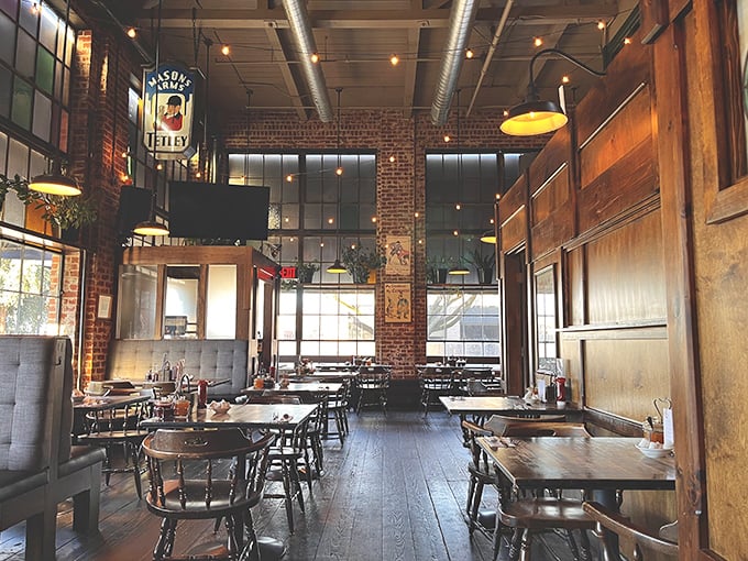 Step inside and time-travel across the Atlantic &ndash; exposed brick, wooden beams, and that unmistakable pub atmosphere that makes you want to order a pint before noon.