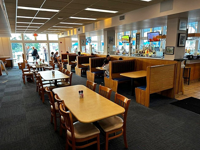 Wooden booths and tables create that perfect "come as you are" vibe where memorable meals and conversations flow freely.