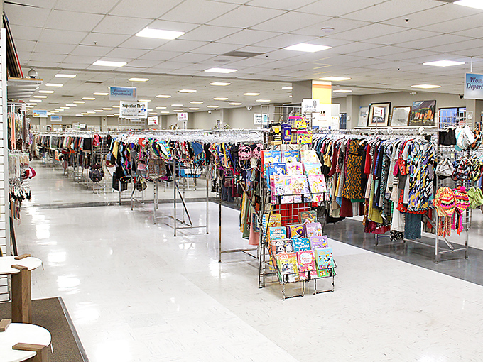 Rows upon rows of meticulously organized clothing create a kaleidoscope of possibilities. The thrill of the hunt begins here.
