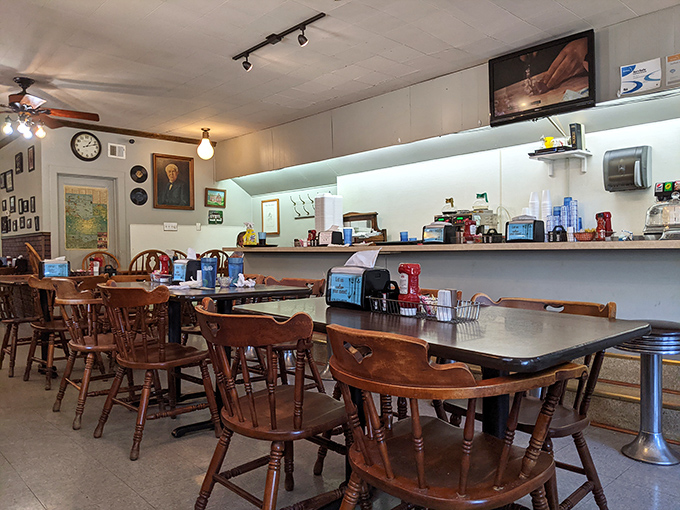 Wooden captain's chairs and nostalgic decor create that rare atmosphere where time slows down just enough for you to savor both your meal and conversation.