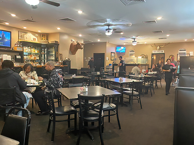 Inside, the warm lighting and comfortable seating create that perfect balance between casual dining and special occasion destination.