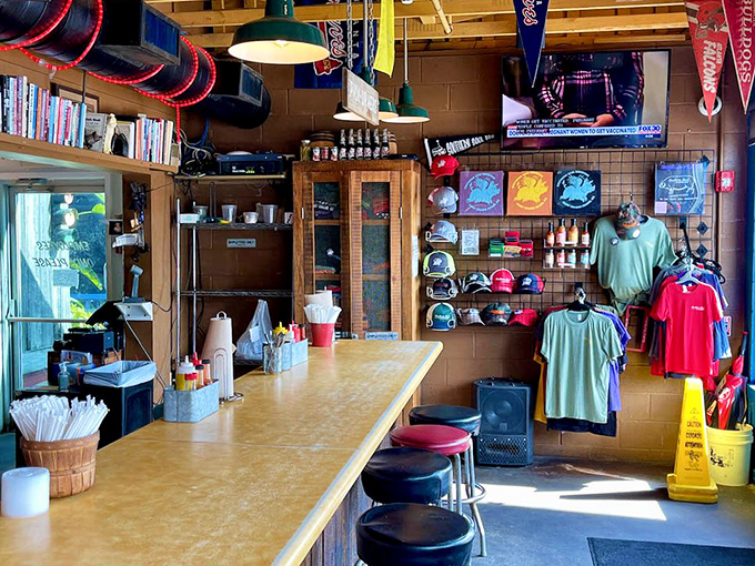 Inside, sports memorabilia and local treasures create the perfect backdrop for serious barbecue conversations.