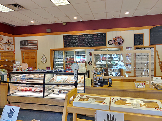 Step inside and behold pie headquarters&mdash;where cream, fruit, and custard dreams come true beneath chalkboard menus and patriotic decor.