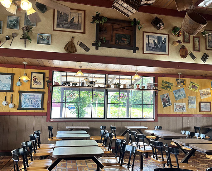 Vintage kitchenware adorns walls that have witnessed decades of satisfied sighs. This isn't d&eacute;cor&mdash;it's a museum of American comfort food history.