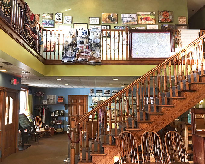 That wooden staircase isn't just functional&mdash;it's a time machine to when craftsmanship mattered and dinners lasted longer than Instagram uploads.