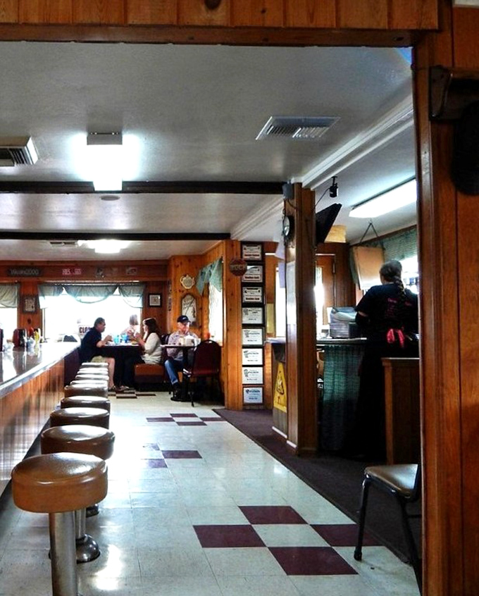 Classic counter seating with spinning stools invites solo diners to enjoy the show &ndash; breakfast theater at its finest with front-row tickets.