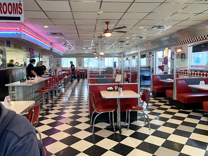 Classic red vinyl booths and checkerboard floors transport you to simpler times when calories weren't counted and coffee refills were endless.