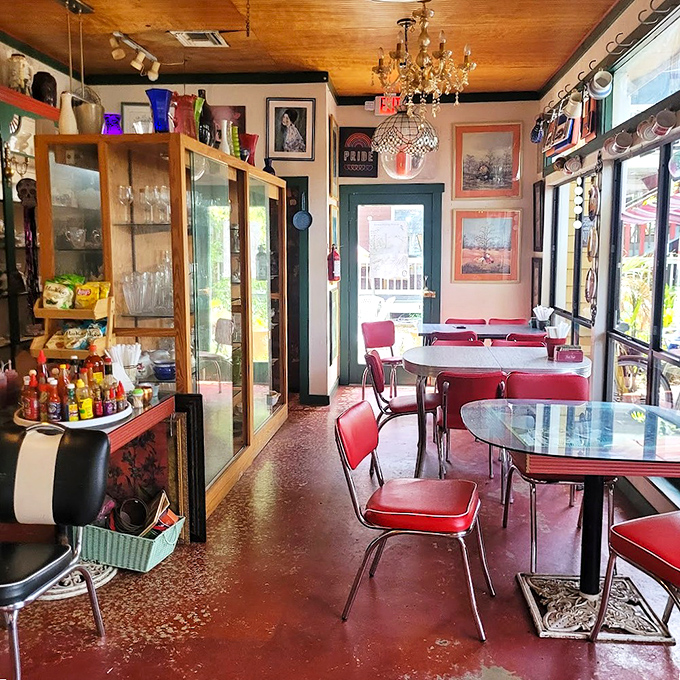 Red vinyl chairs that have witnessed decades of satisfied sighs paired with wooden ceilings that whisper stories of Old Florida's past.