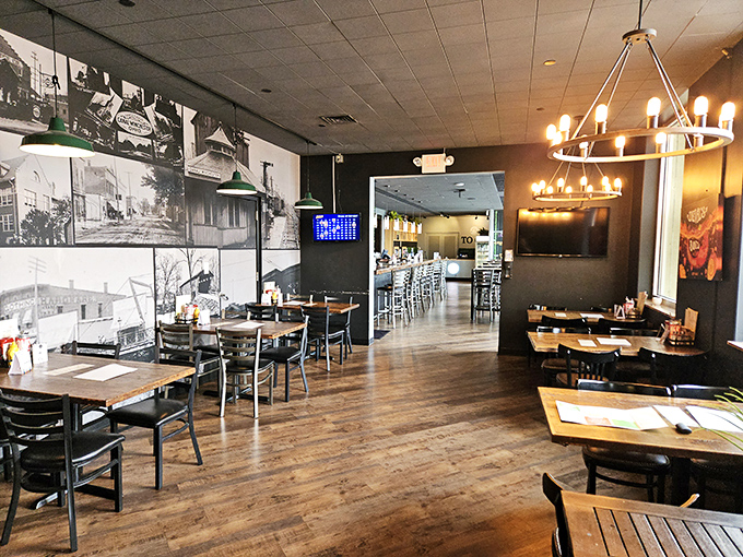 Historic photos line the walls, reminding you that Canal Winchester has stories to tell while you create new ones over great food.