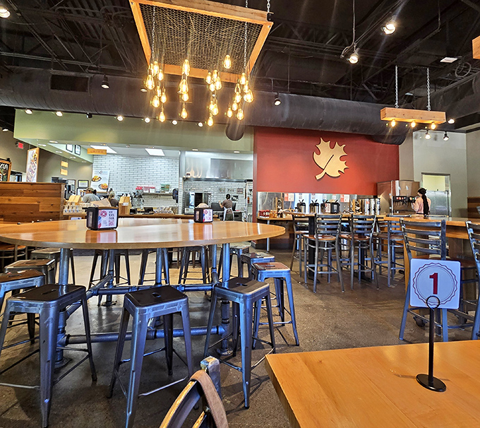 Industrial chic meets Southern comfort in this welcoming space where breakfast dreams come true.