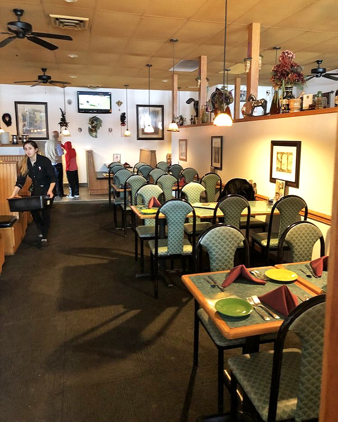 Step inside and feel the decades of Italian hospitality. The dining room whispers "come, sit, stay awhile" with its cozy charm and colorful plates.