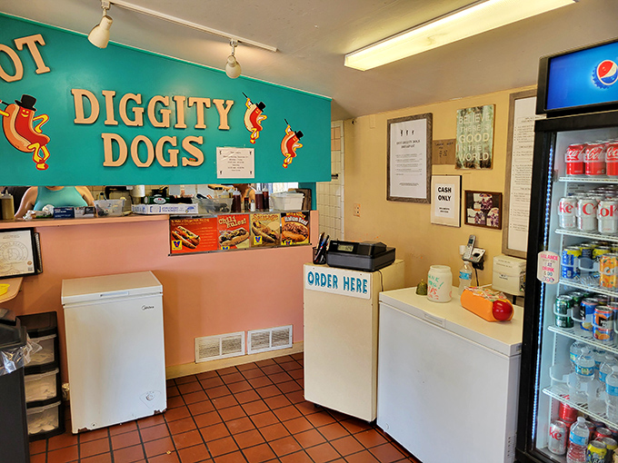 Step inside to a world where turquoise walls and straightforward signage tell you everything you need to know: order here, prepare for joy.