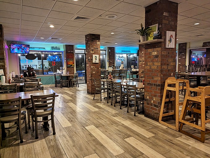 Inside, vibrant mosaic art pops against cool blue walls while the amber epoxy floors gleam like a sunset. This isn't just dining&mdash;it's destination therapy.