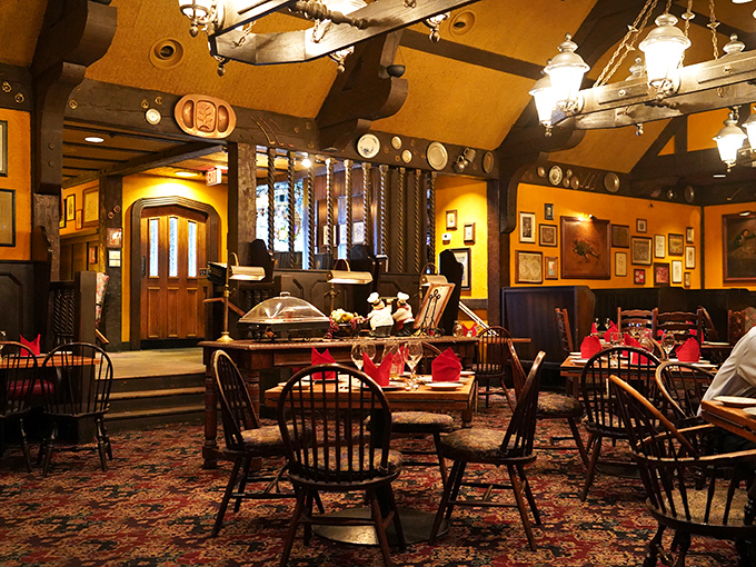 
Step inside and you're transported to an English tavern where Falstaff himself would feel at home&mdash;warm lighting, wooden beams, and history seeping from every corner.