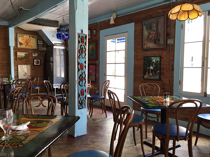 Inside Blue Heaven, turquoise beams and local artwork create the kind of place where Hemingway might have penned a novel between bites of key lime pie.