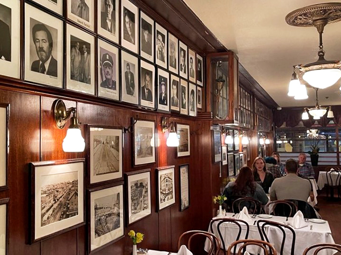 History watches you dine at John's Grill, where the wood-paneled walls showcase a century of San Francisco's most notable characters between bites of perfectly cooked steak.