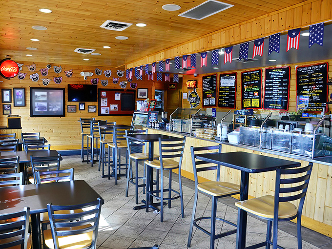 Knotty pine walls and American flags create the perfect backdrop for barbecue contemplation. This isn't fine dining&mdash;it's something better: honest food in an unpretentious setting.