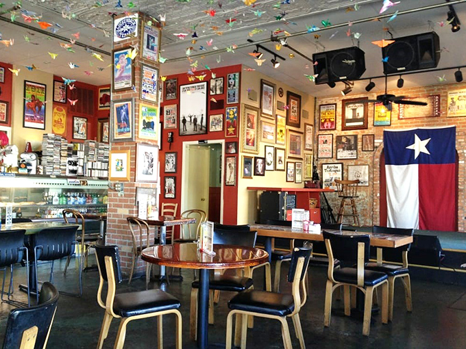 Wall-to-wall memories and Texas pride create the perfect backdrop for comfort food conversations. Those colorful papel picado add just the right festive touch.