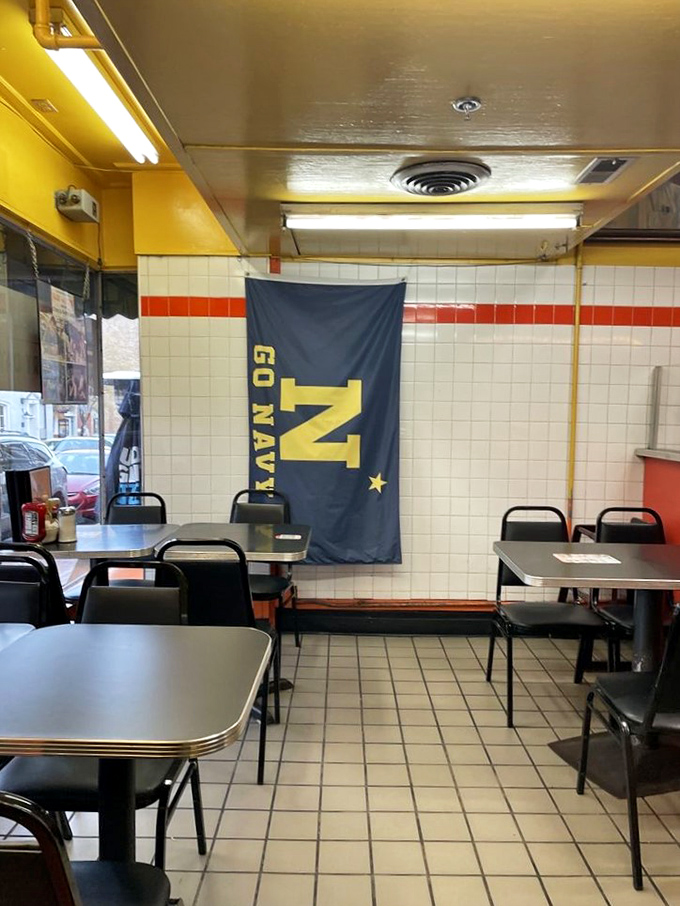 Navy pride runs deep at this Annapolis institution, where midshipmen fuel up before facing the day's challenges.